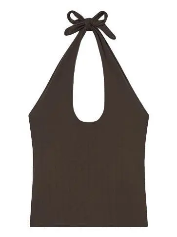 VIR VITA Pointelle Halter Top - Espresso