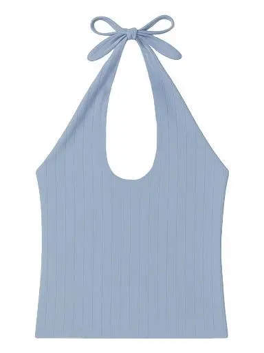VIR VITA Pointelle Halter Top - Vintage Blue