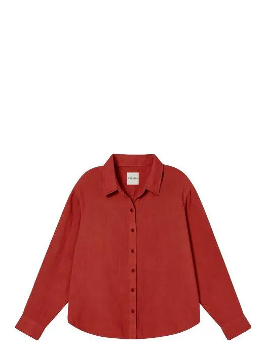 VIR VITA Cecile Oversized Linen Shirt - Apple Red