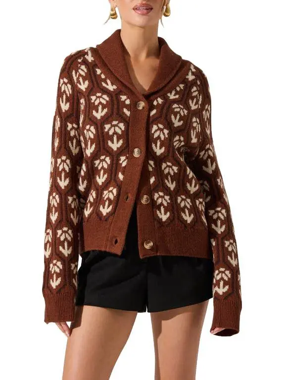 Astr The Label Marcenia Shawl Collar Cardigan - Brown Floral