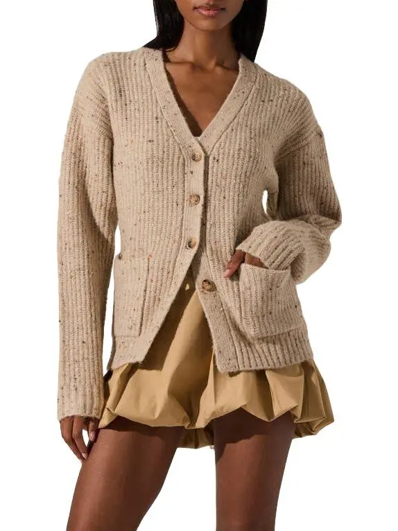 Astr The Label Saffi V-neck Cardigan - Oatmeal Multi