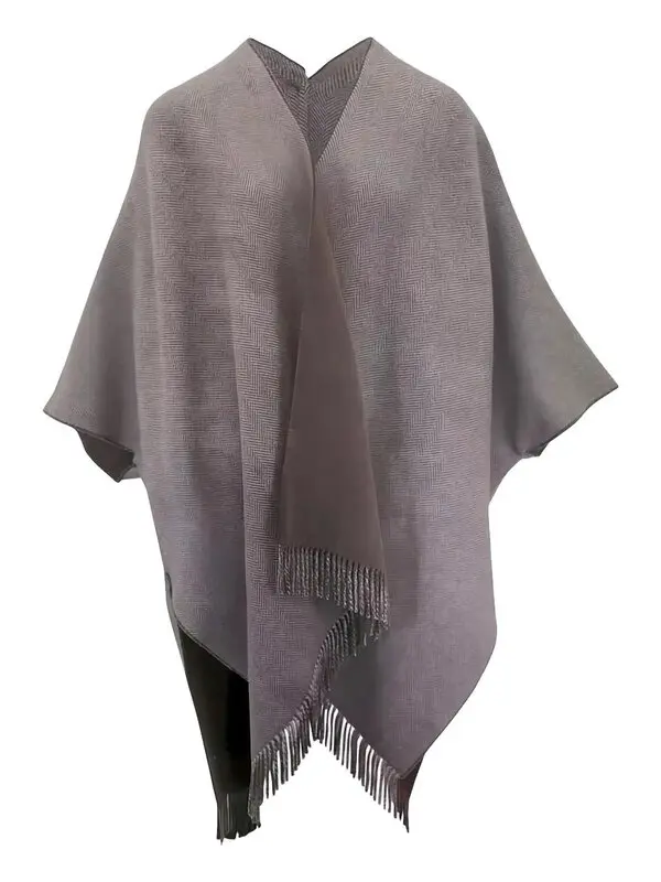 Brunello Cucinelli Herringbone-pattern Fringed Poncho - Brown