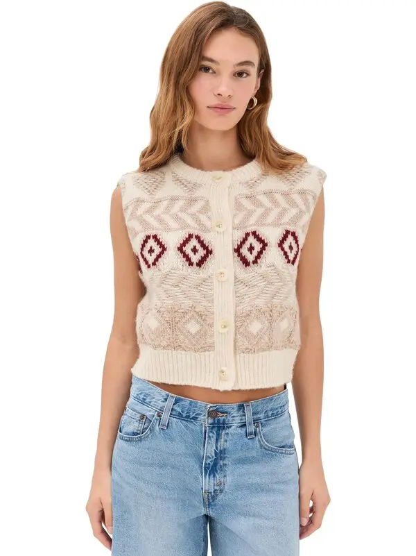 LE JEAN Fair Isle Knit Vest - Camel/cream