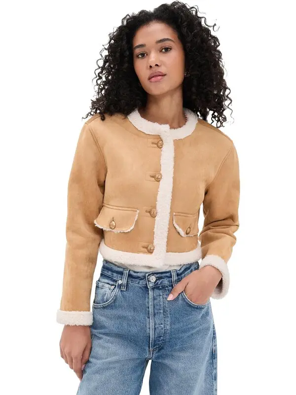 Blanknyc Faux Suede Sherpa Jacket - Tan/cream Combo