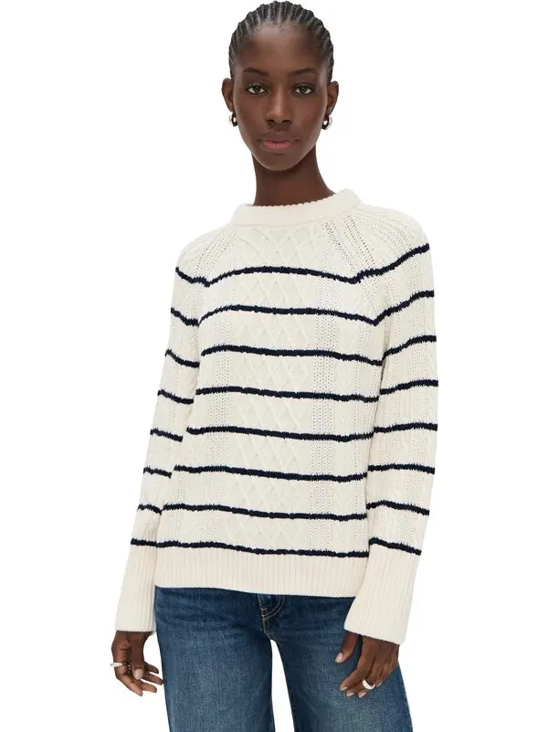 LA LIGNE Striped Cable Knit Sweater - Cream/navy