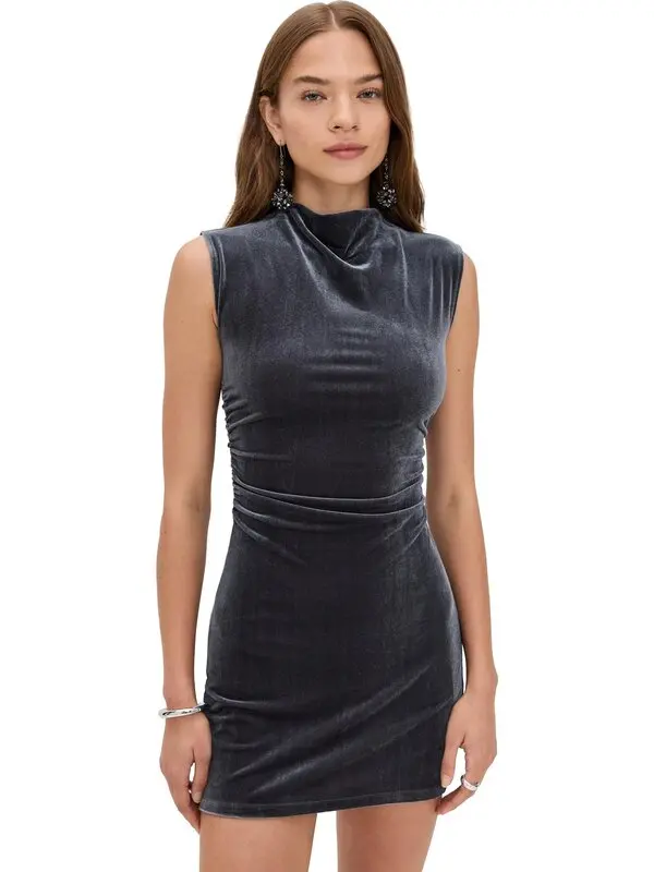 O.P.T Katia Velvet Mini Dress - Silver Velvet