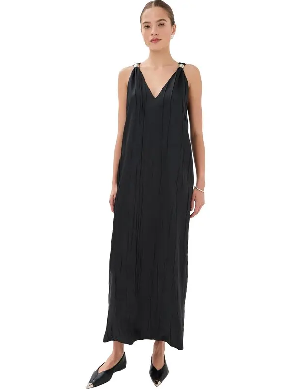 Brandon Maxwell Keke Deep V Shift Midi Dress - Black
