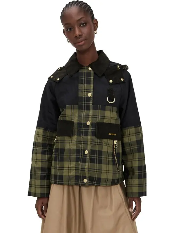 Barbour Elaine Showerproof Barn Jacket - Olive Check/black
