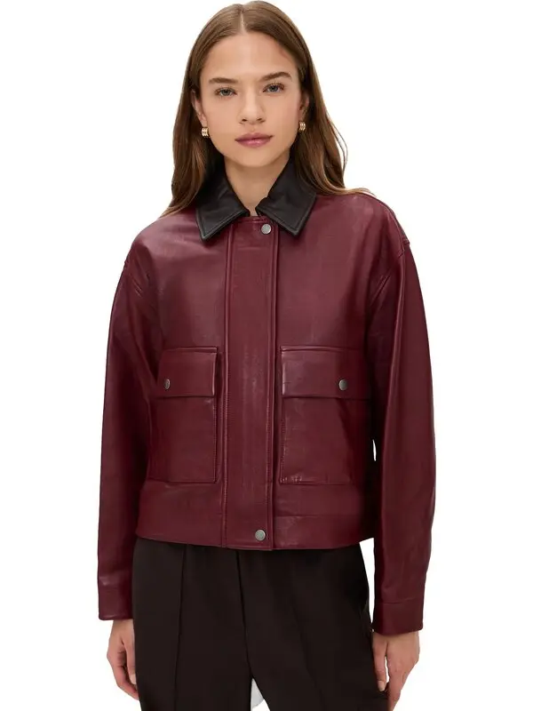 Rag & Bone Nonie Leather Jacket - Burgundy
