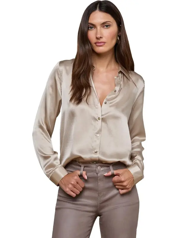 L'Agence Tyler Silk Blouse Top - Smoke Grey