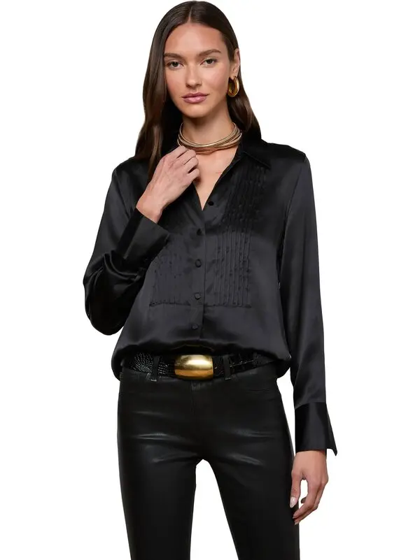 L'Agence Divya Silk Shirt - Black
