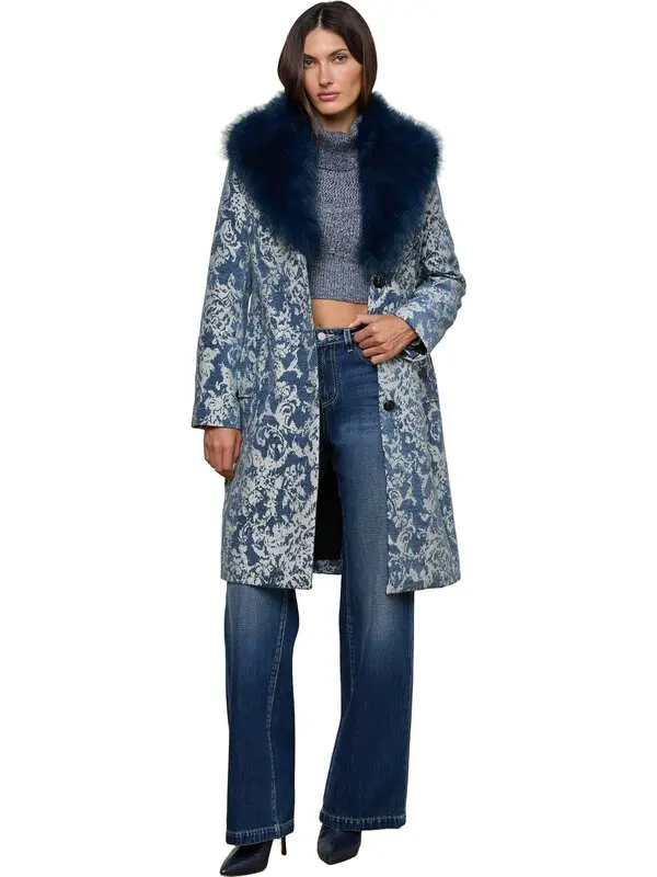 L'Agence Laney Jacquard Coat - Dark Blue Stone Jacquard