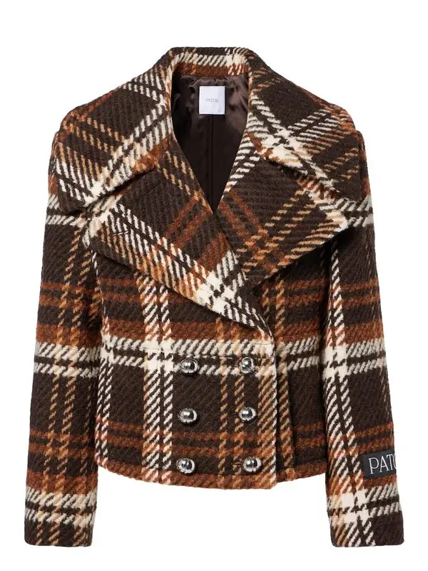 PATOU Checked Double-breasted Wool-blend Jacket - Brown