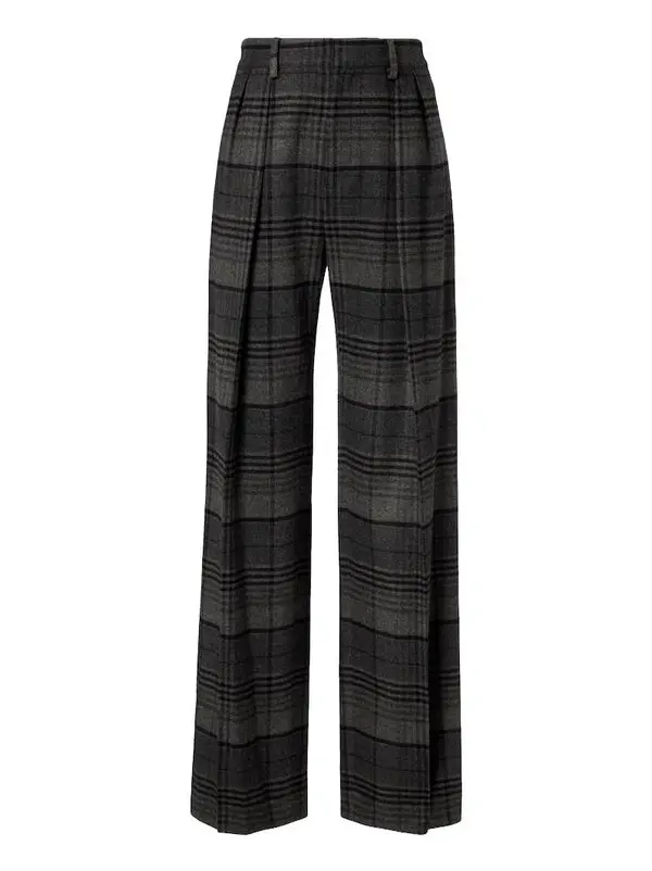 Ralph Lauren Jody Checked Wool Wide-leg Pants - Grey