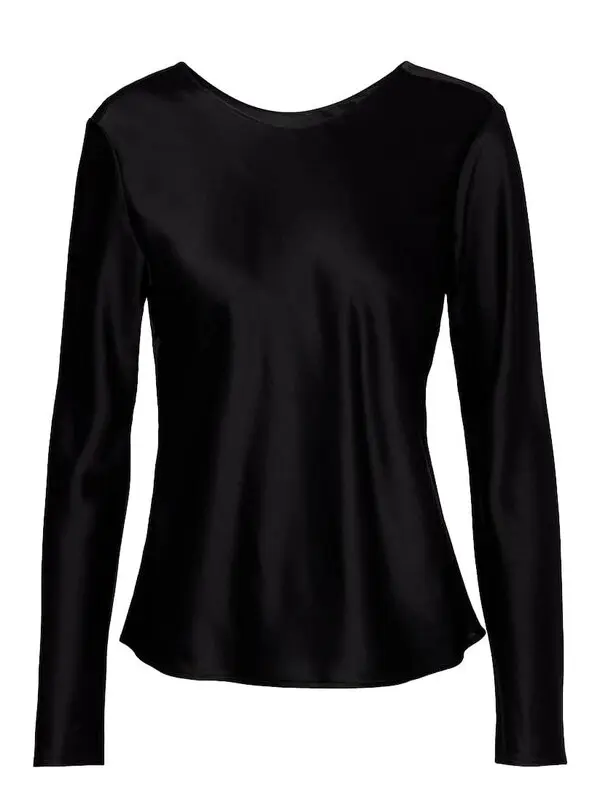 LESET Barb Draped Satin Top - Black