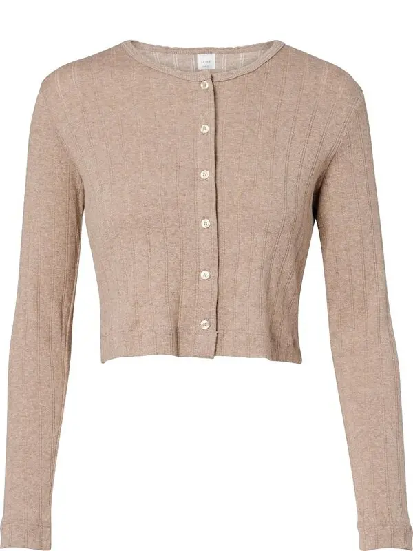 LESET Cropped Pointelle Cotton Cardigan - Beige
