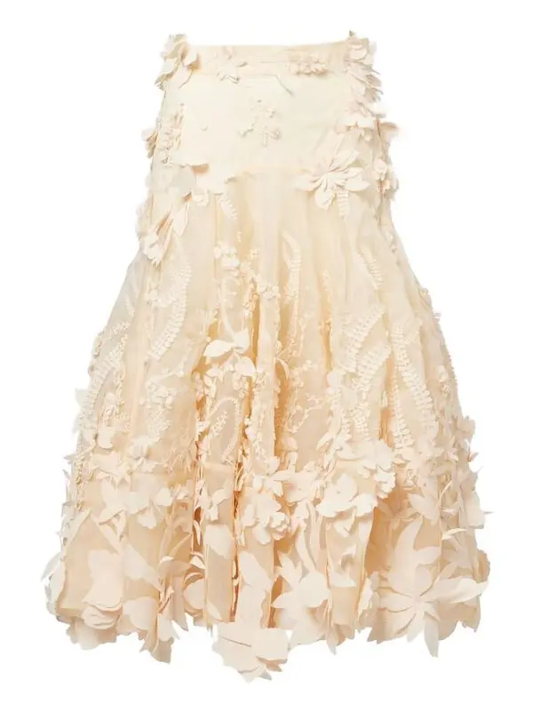 Zimmermann Hypnotic Floral-appliqué Silk Midi Skirt - Beige