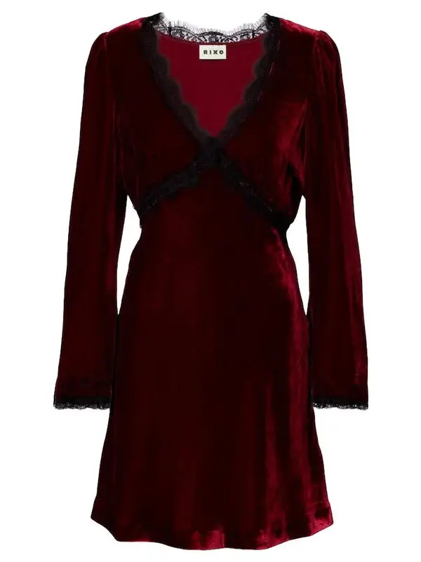Rixo Macie Lace-trimmed Velvet Minidress - Burgundy