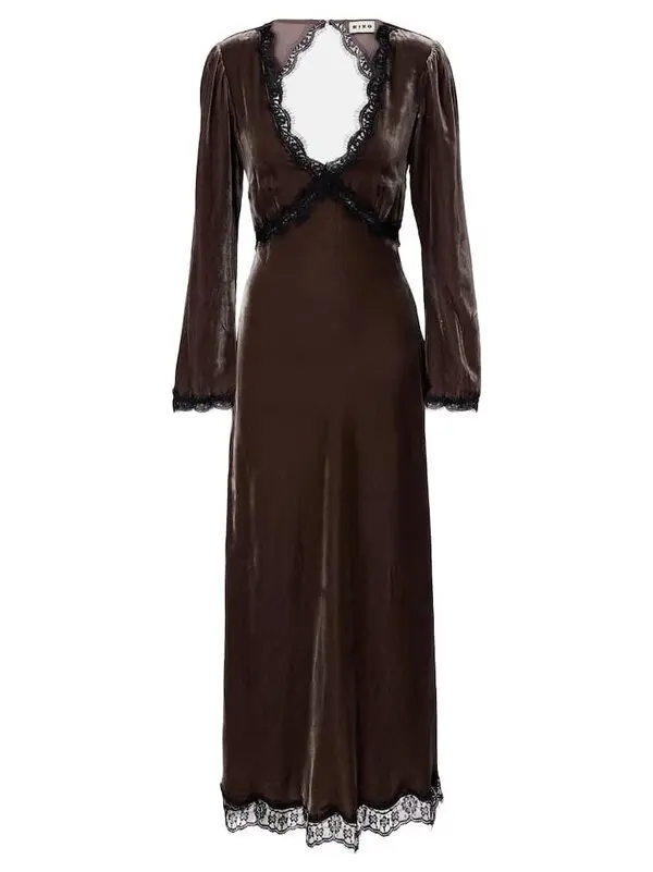 Rixo Alesha Lace-trimmed Velvet Midi Dress - Brown