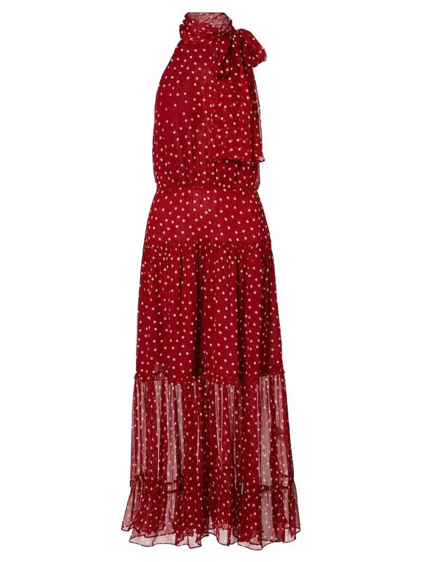 Rixo Abi Polka-dot Chiffon Midi Dress - Red