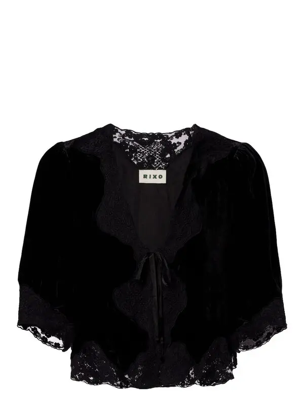 Rixo Ursula Lace-trimmed Velvet Top - Black