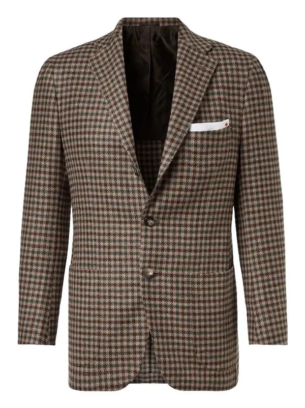 Kiton Checked Wool, Silk, And Linen Blazer - Brown