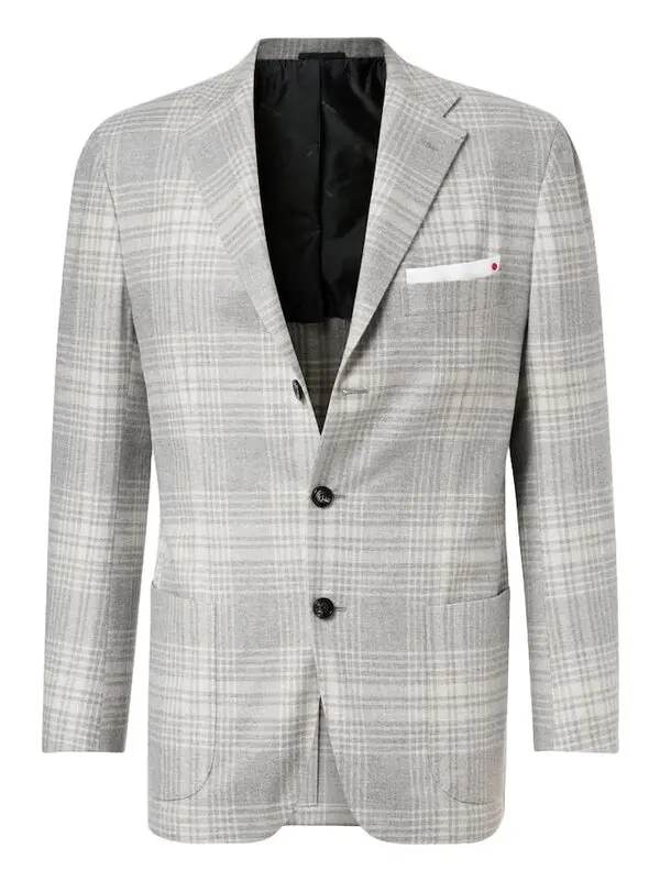 Kiton Prince Of Wales Wool-blend Blazer - Grey