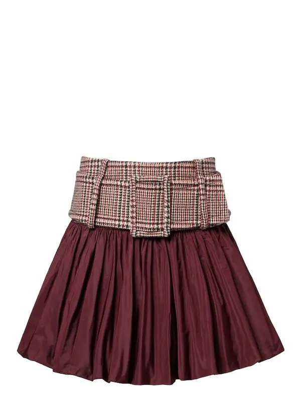 Patou Checked Ruched Virgin Wool Miniskirt - Burgundy