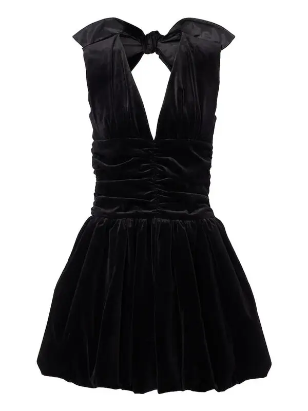 Patou Cotton Velvet Balloon Minidress - Black