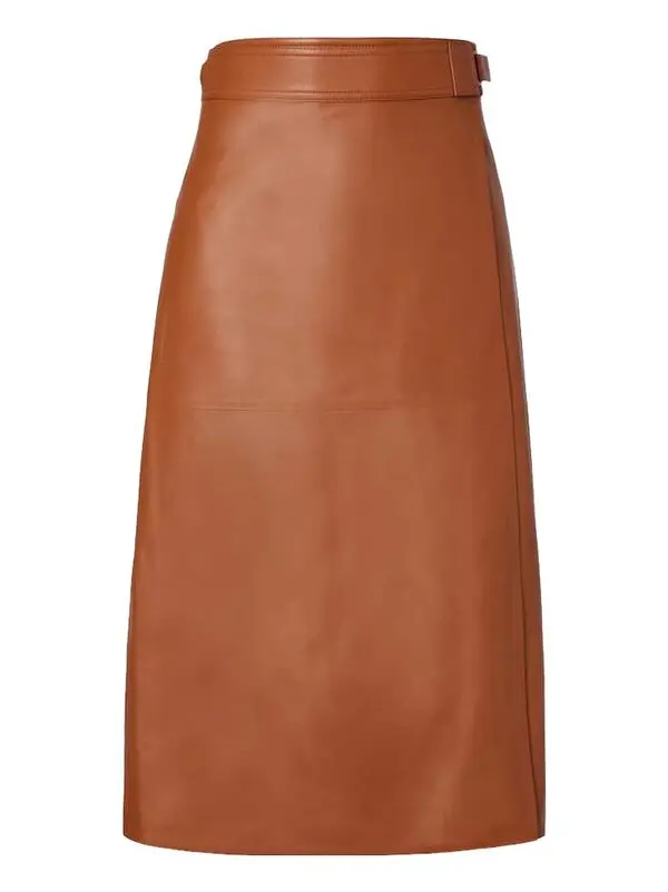 Ralph Lauren Jacqueline Leather Midi Skirt - Brown