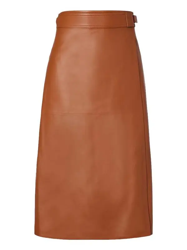 Ralph Lauren Jacqueline Leather Midi Skirt - Brown