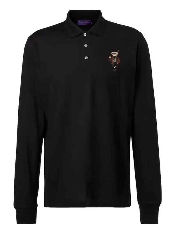 Ralph Lauren Purple Label Embroidered Cotton And Cashmere Polo Shirt - Black