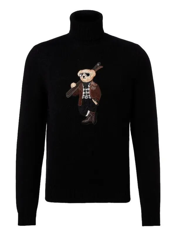 Ralph Lauren Purple Label Embroidered Cashmere Turtleneck Sweater - Black
