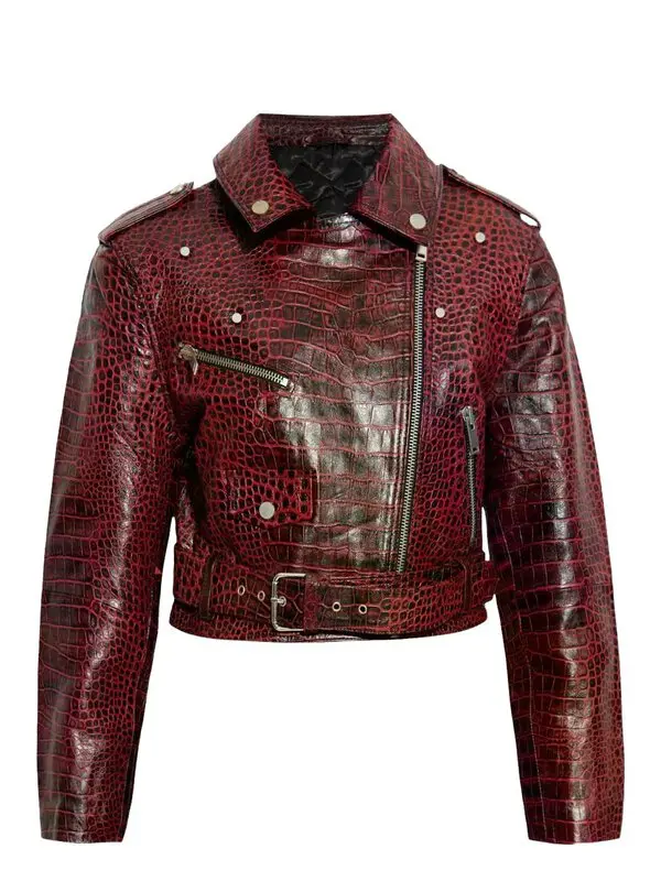 GESTUZ Crocodile-effect Leather Jacket - Red