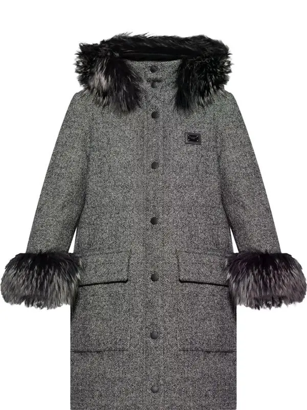 Dolce & Gabbana Faux-fur Trimmed Wool Coat - Grey