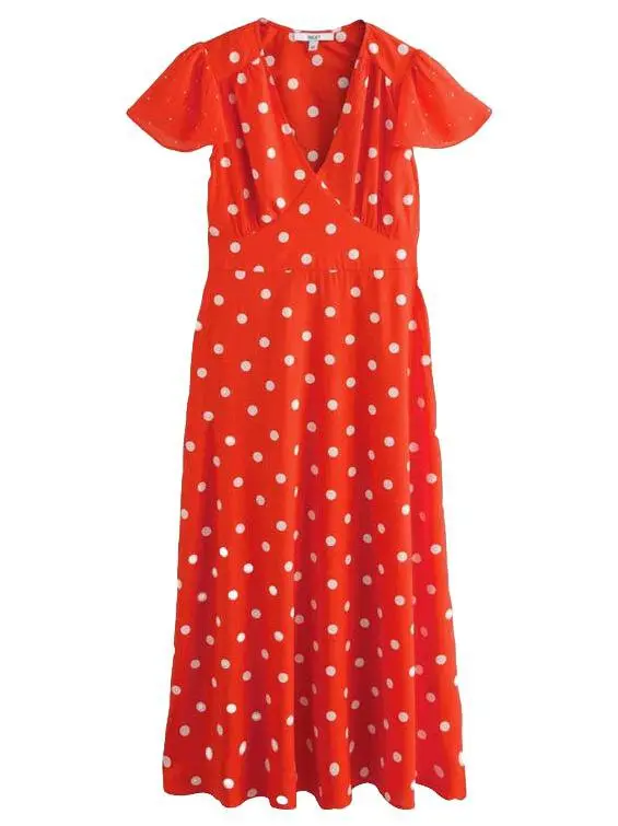 NEXT Polka Dot Tie Back Maxi Dress - Red