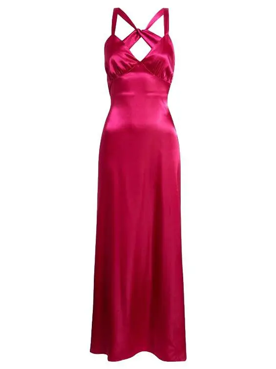 JUMP APPAREL Strappy Back Satin Charmeuse Gown - Fuchsia
