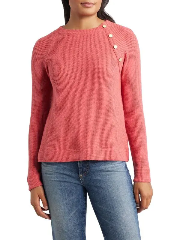 NIC+ZOE Thermal Knit Button Top - Cinnabar
