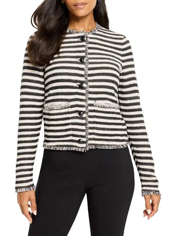 NIC+ZOE Striped Fringe Knit Jacket - Black Multi