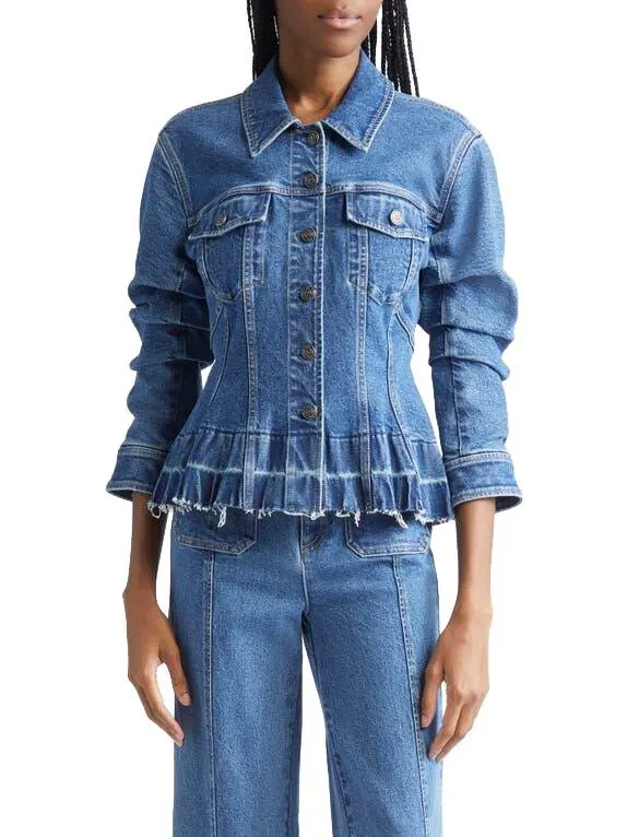 Cinq À Sept Gina Peplum Denim Jacket - Saphir