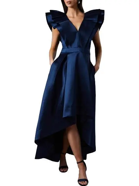 Coast Frill Sleeve V-neck Midi Dress - Navy