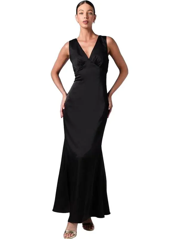 Coast Bow Back V-neck Satin Dress - Black