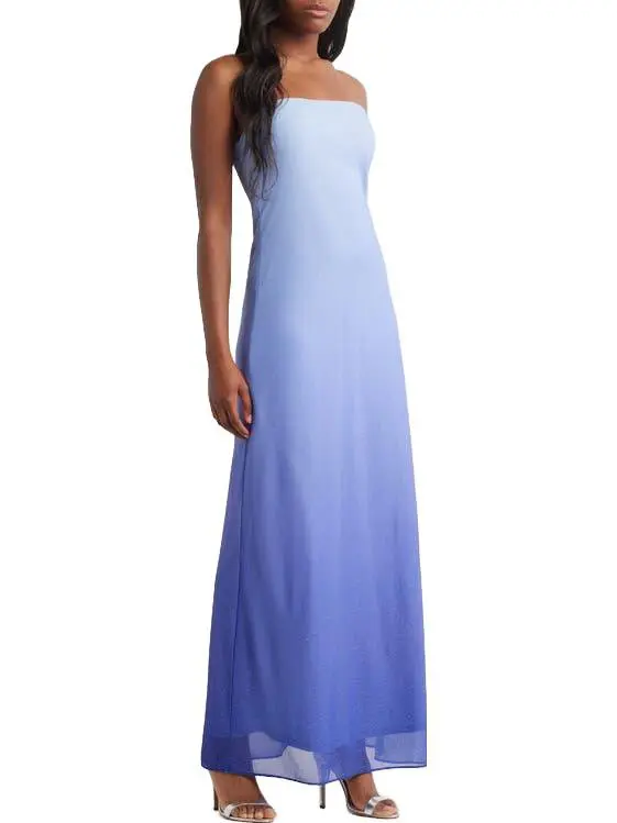 JUMP APPAREL Metallic Ombré Strapless Gown - Light Blue