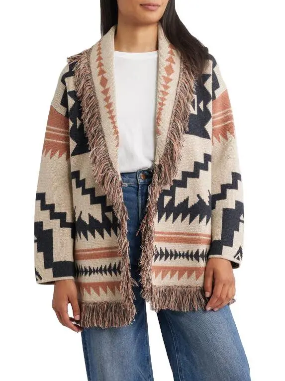 Pendleton Cotton & Merino Wool Cardigan With Fringe - Natural Multi