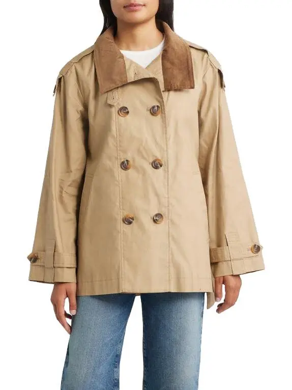 Sam Edelman Corduroy Collar Cotton Trench Coat - Sand