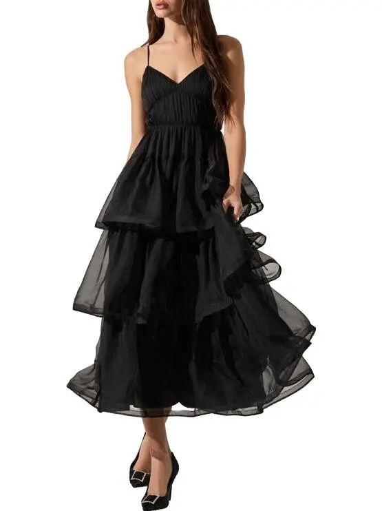 Astr The Label Theiria Tiered Ruffle Sleeveless Maxi Dress - Black