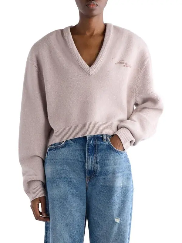 Acne Studios Yak Hair And Wool V-neck Crop Sweater - Pale Grey