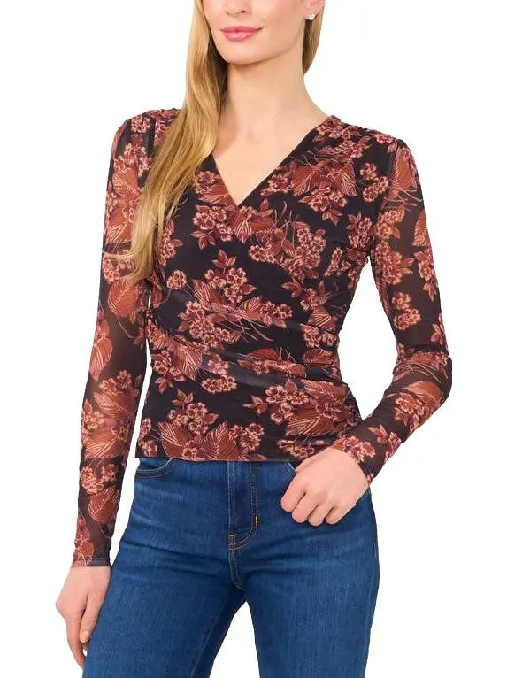 Ted Baker London Floral Mesh Top - Leather Brown