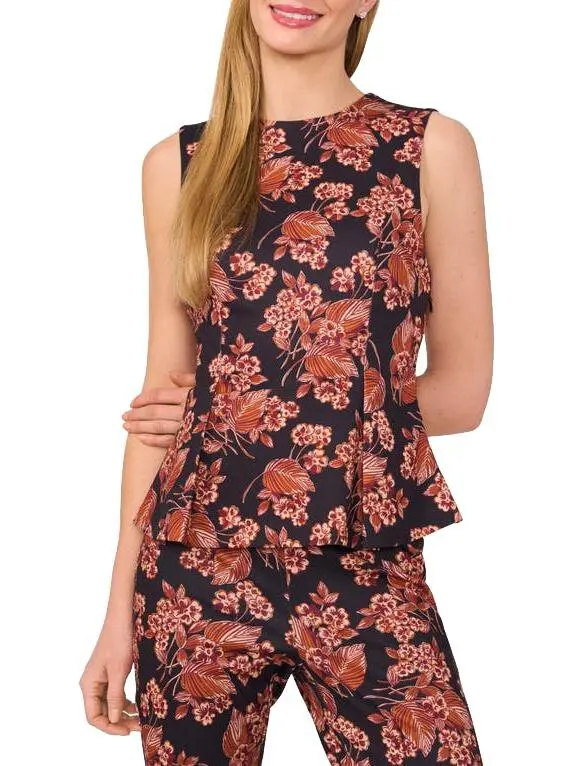 Ted Baker London Floral Sleeveless Peplum Top - Leather Brown