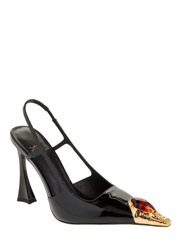 Jeffrey Campbell Sorcerer Pointed Toe Slingback Pumps - Black Patent Gold Brown